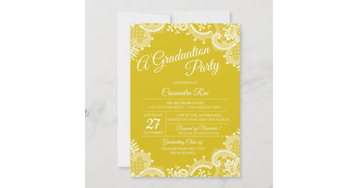 Bright Yellow Lace Graduation Party Invitation | Zazzle