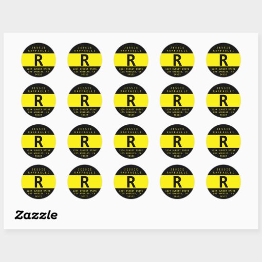 Bright Yellow Modern Look Return Address Classic Round Sticker | Zazzle
