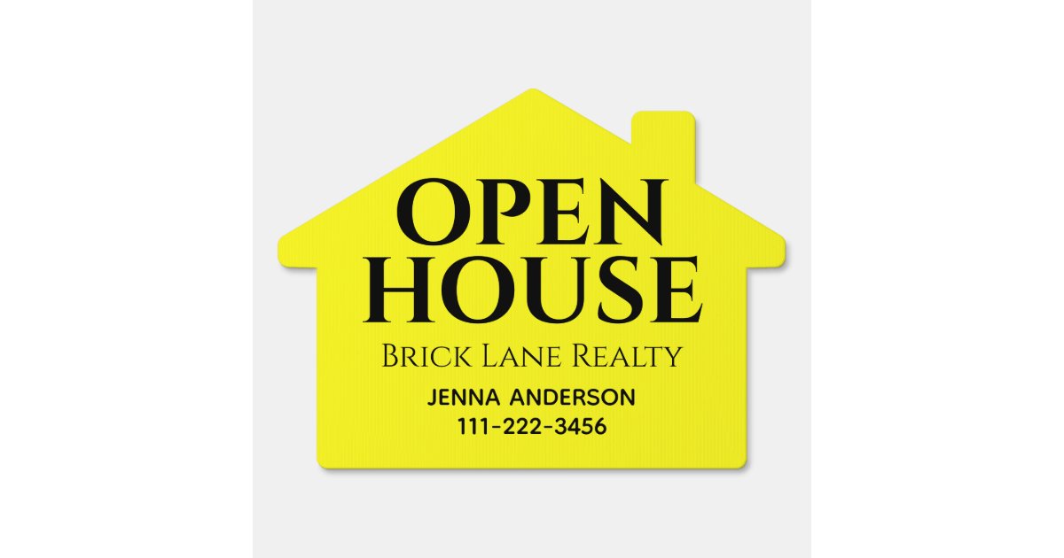 Bright Yellow Open House Real Estate Sign | Zazzle