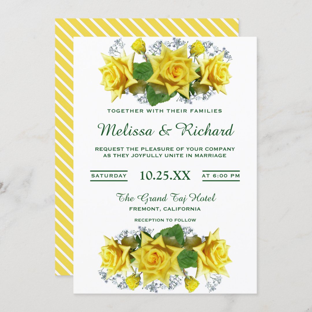 Bright Yellow Roses Floral Wedding Invitation | Zazzle