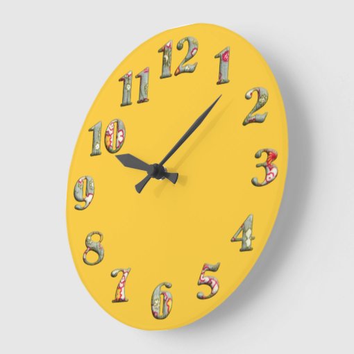 Bright yellow round clock with big cute numbers 08 | Zazzle