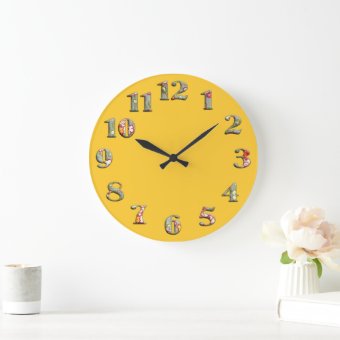 Bright yellow round clock with big cute numbers 08 | Zazzle