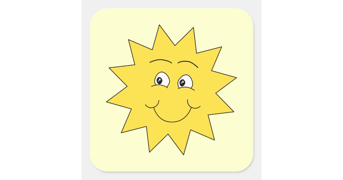 Bright Yellow Summer Sun. Smiling Face. Square Sticker | Zazzle