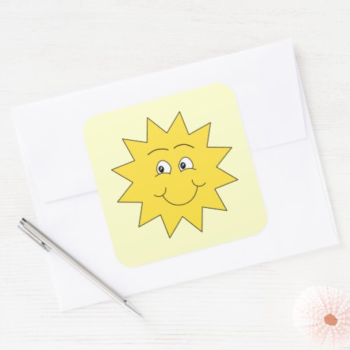 Bright Yellow Summer Sun. Smiling Face. Square Sticker | Zazzle