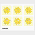 Bright Yellow Summer Sun. Smiling Face. Square Sticker | Zazzle