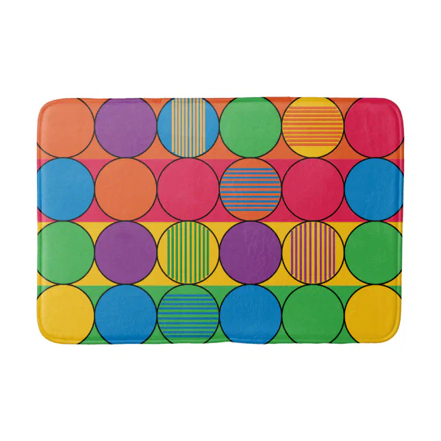 Brightly Colored Circles and Stripes Bathroom Mat | Zazzle