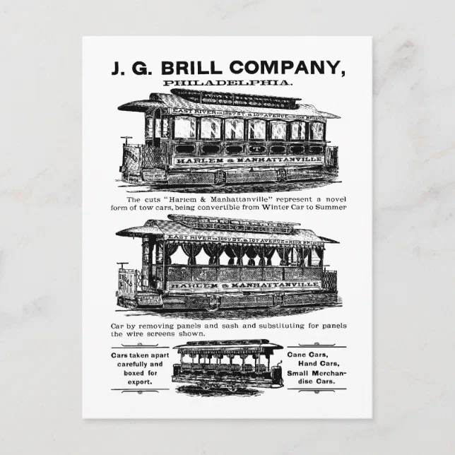 Brill Company Streetcars and Trolleys Postcard | Zazzle