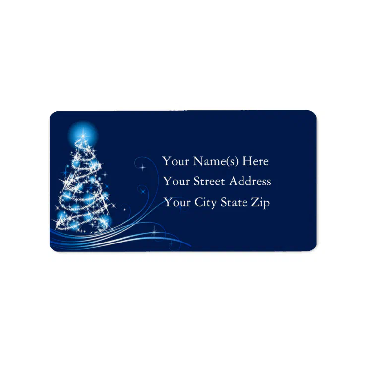 Brilliant Blue Christmas Tree Address Label | Zazzle