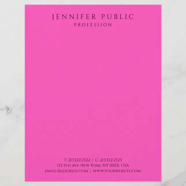 Brilliant Bright Neon Pink Modern Simple Template Letterhead | Zazzle