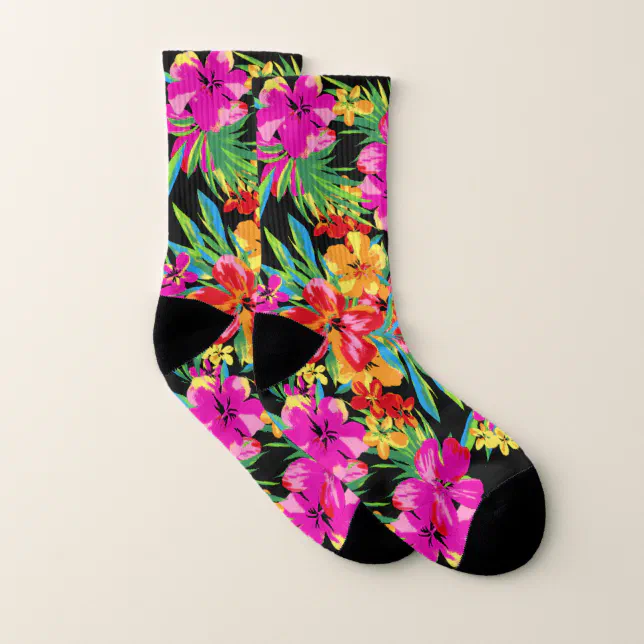 Brilliant Hawaiian Floral Pattern Socks | Zazzle