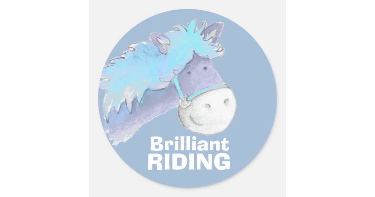 Brilliant horse / pony riding blue praise sticker | Zazzle