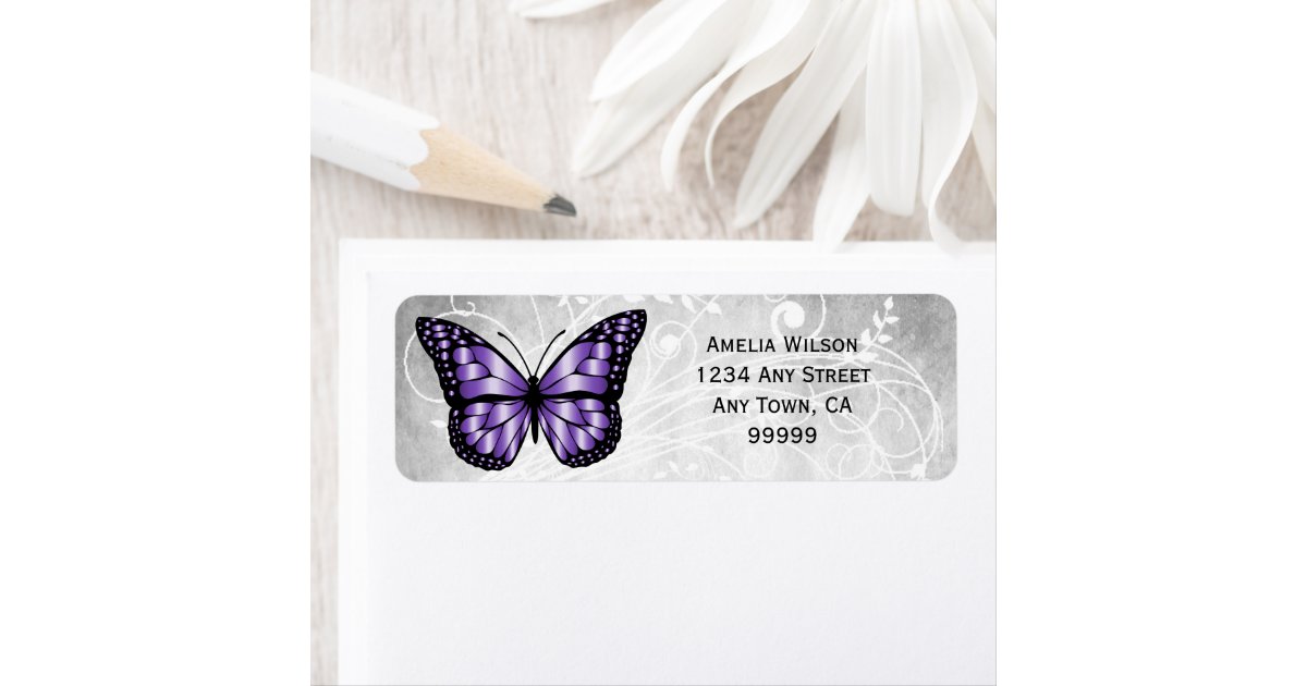 Brilliant Purple Butterfly Address Label | Zazzle