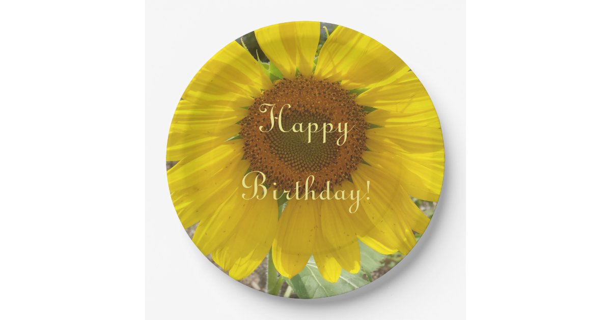 Brilliant Yellow Sunflower Birthday Paper Plate | Zazzle