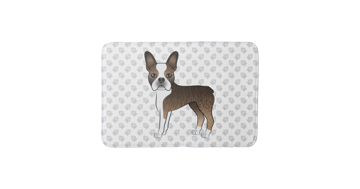 Brindle Boston Terrier Cartoon Dog Illustration Bath Mat | Zazzle