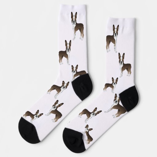 Brindle Boston Terrier Cartoon Dog Pattern Socks | Zazzle