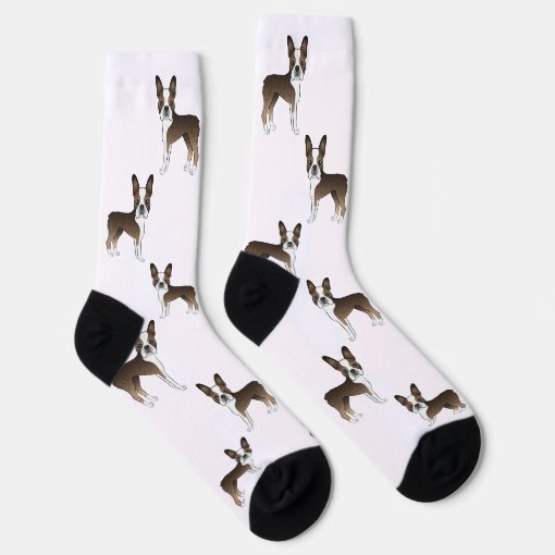 Brindle Boston Terrier Cartoon Dog Pattern Socks | Zazzle
