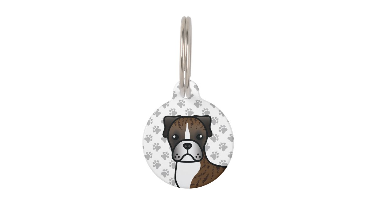 Brindle Boxer Cute Cartoon Dog & Pet's Info Pet ID Tag | Zazzle