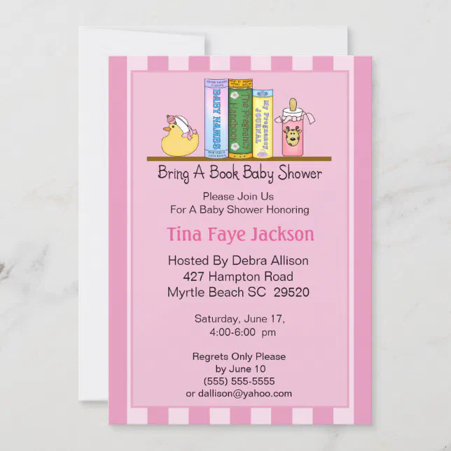 Bring a Book Baby Shower Invitation (Girl) | Zazzle