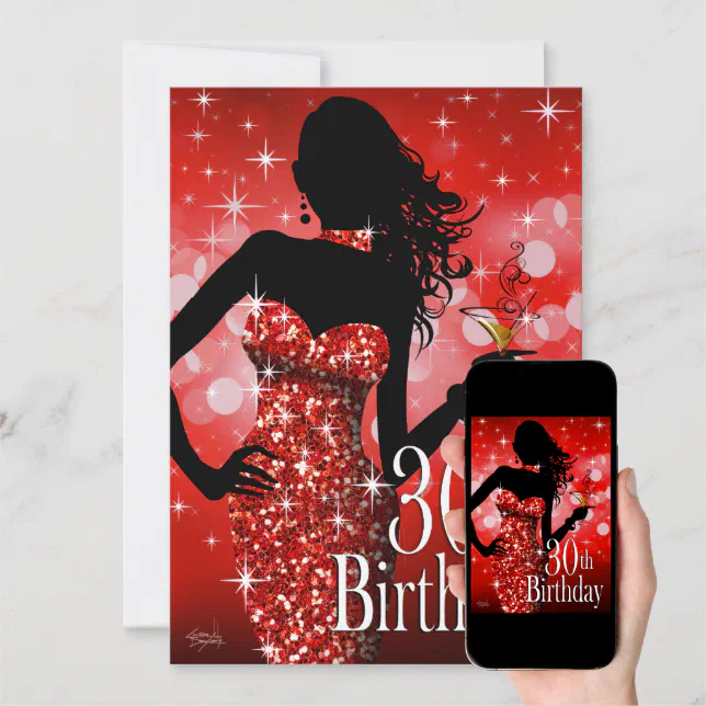 Bring the Bling Sparkle 30th Birthday | red Invitation | Zazzle