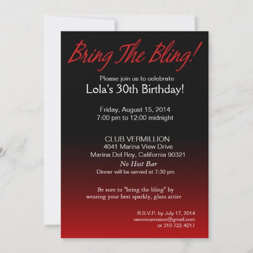 Bring the Bling Sparkle 30th Birthday | red Invitation | Zazzle