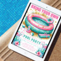 Bring Your Own Pool Party Pink Turquoise glitter Invitation | Zazzle