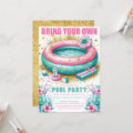 Bring Your Own Pool Party Pink Turquoise glitter Invitation | Zazzle