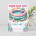 Bring Your Own Pool Party Pink Turquoise glitter Invitation | Zazzle