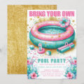 Bring Your Own Pool Party Pink Turquoise glitter Invitation | Zazzle