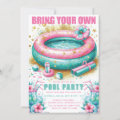 Bring Your Own Pool Party Pink Turquoise glitter Invitation | Zazzle