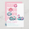 Bring Your Own Pool Party Pink Turquoise Invitation | Zazzle