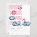 Bring Your Own Pool Party Pink Turquoise Invitation | Zazzle