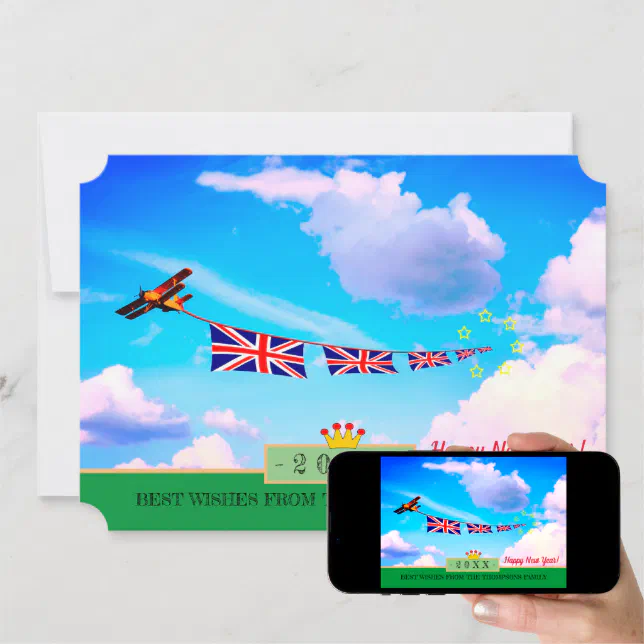 Britain - Airplane & Happy New Year! Card /20XX | Zazzle