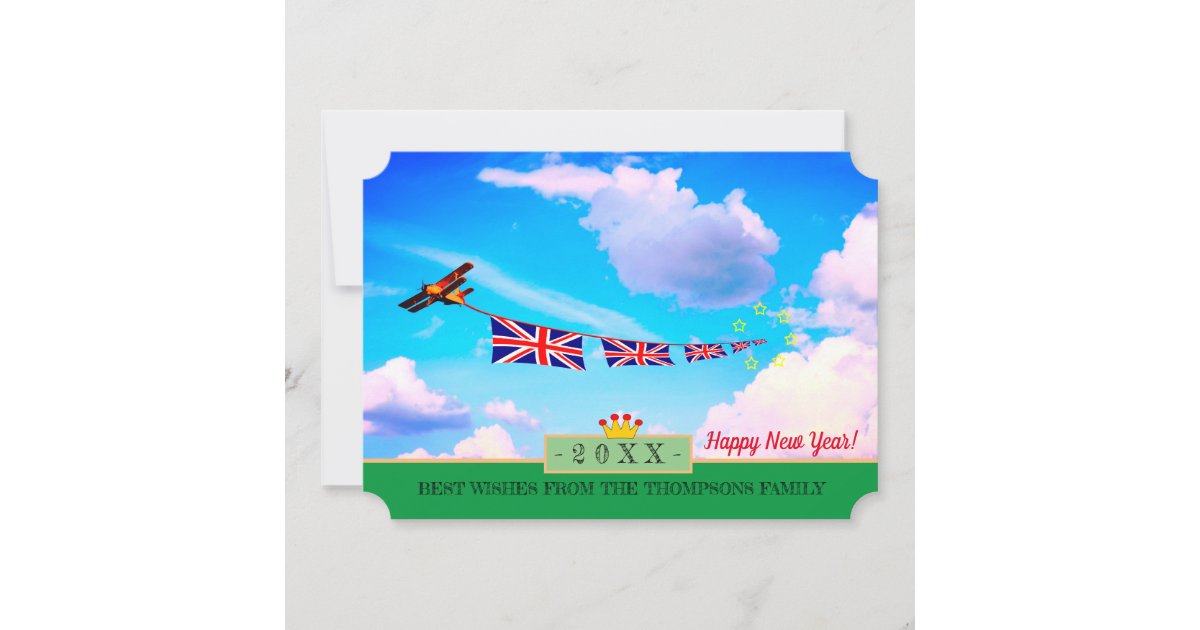 Britain - Airplane & Happy New Year! Card /20XX | Zazzle