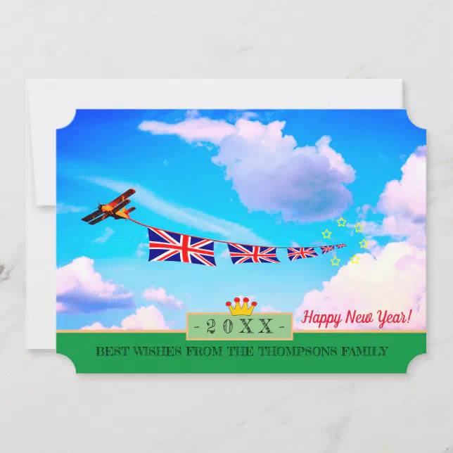Britain - Airplane & Happy New Year! Card /20XX | Zazzle