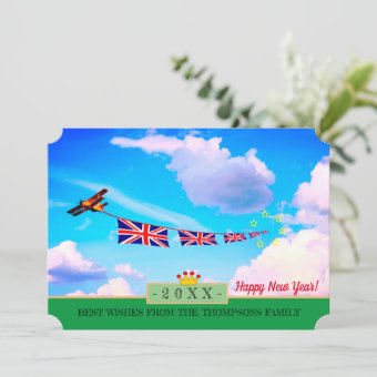 Britain - Airplane & Happy New Year! Card /20XX | Zazzle