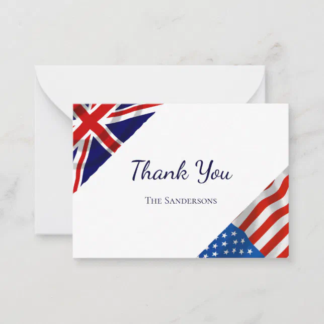 British American Flags Wedding Thank You Note Card | Zazzle