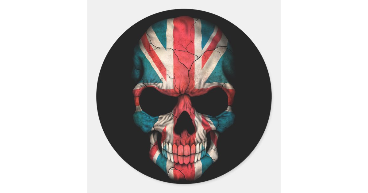 British Flag Skull on Black Classic Round Sticker | Zazzle