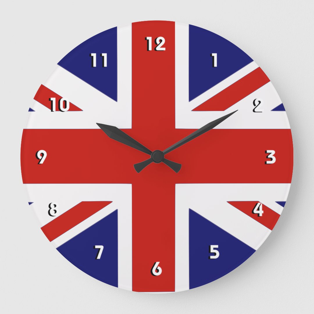 British flag wall clock with numbers | Zazzle