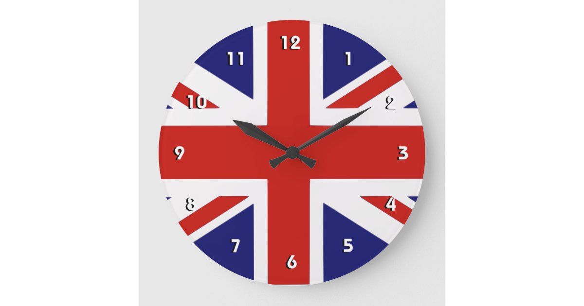 British flag wall clock with numbers | Zazzle