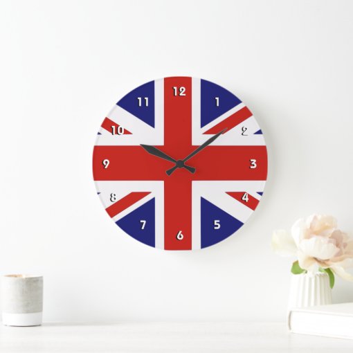 British flag wall clock with numbers | Zazzle