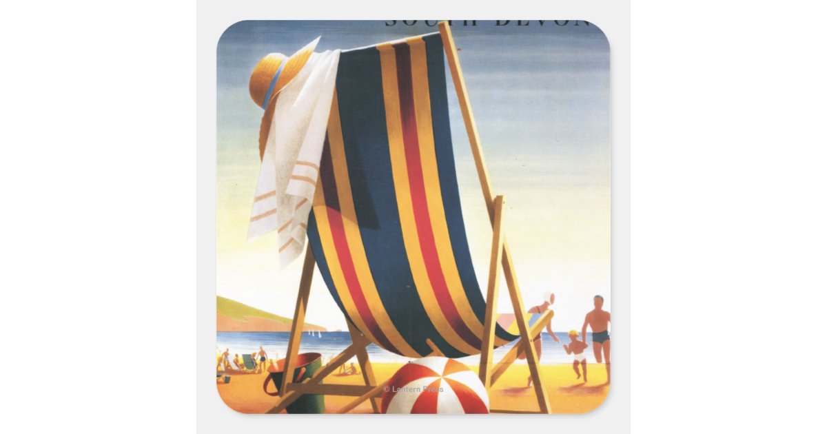 British Railways Beach Chair and Ball Poster Square Sticker | Zazzle
