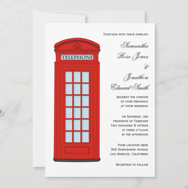 British Red Telephone Box Wedding Invitation | Zazzle