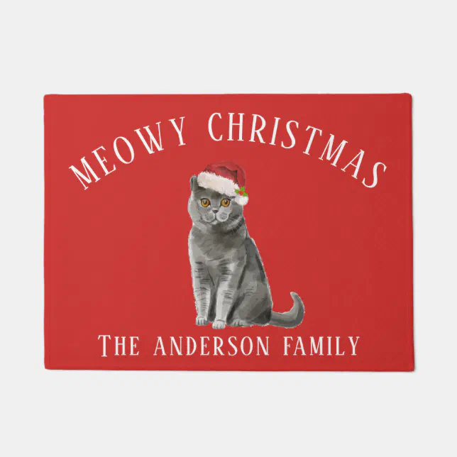 British Shorthair Cat Meowy Christmas Doormat | Zazzle