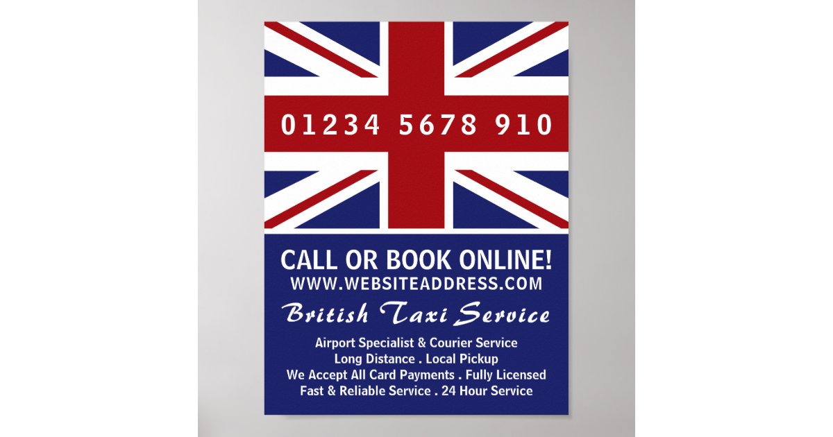 British Taxi Firm Flag Advertising Poster | Zazzle