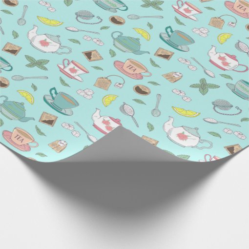 British Tea Party Teatime Teacups Teapots Pattern Wrapping Paper | Zazzle
