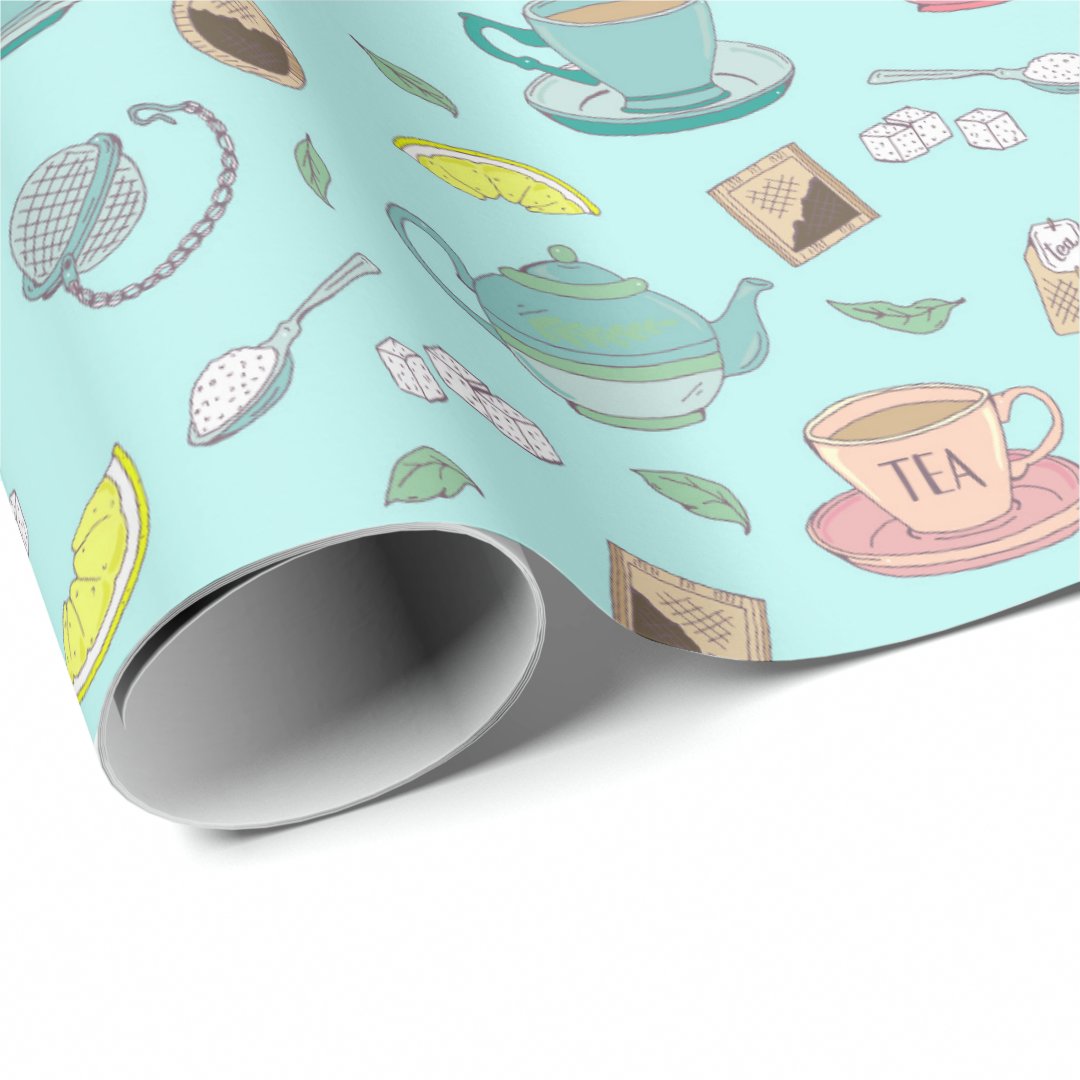 British Tea Party Teatime Teacups Teapots Pattern Wrapping Paper | Zazzle