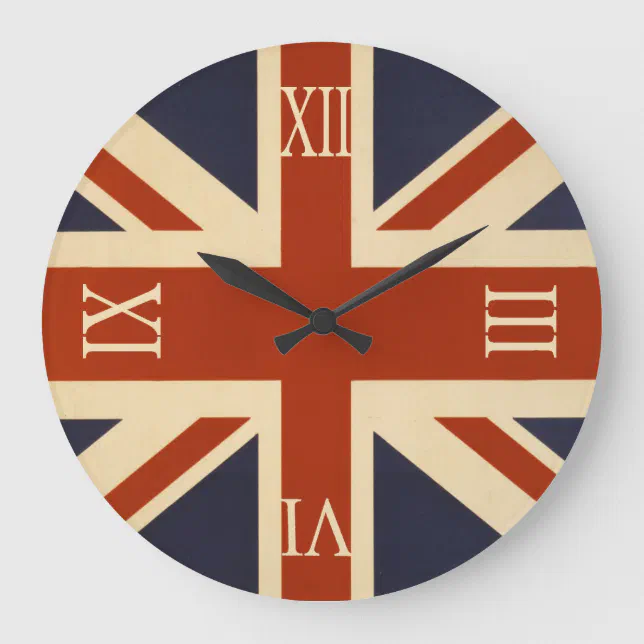 British Union Flag Roman Numerals Large Clock | Zazzle