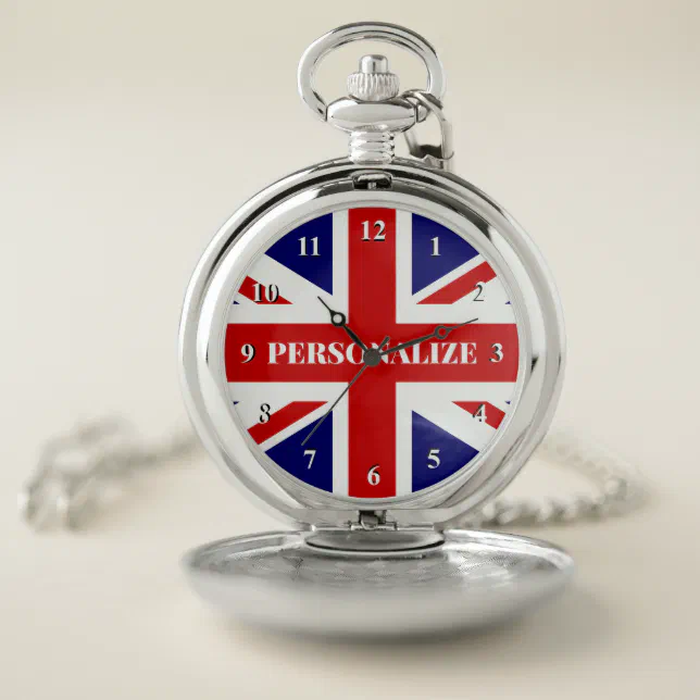 British Union Jack flag custom pocket watch gift | Zazzle