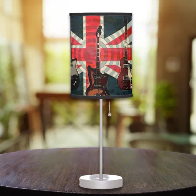British Union Jack Flag Rock Roll Electric Guitar Table Lamp | Zazzle
