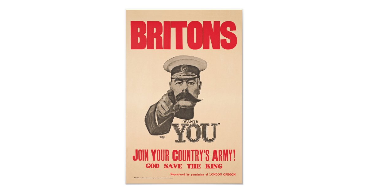 Britons Lord Kitchener Wants You WWI Propaganda Photo Print | Zazzle
